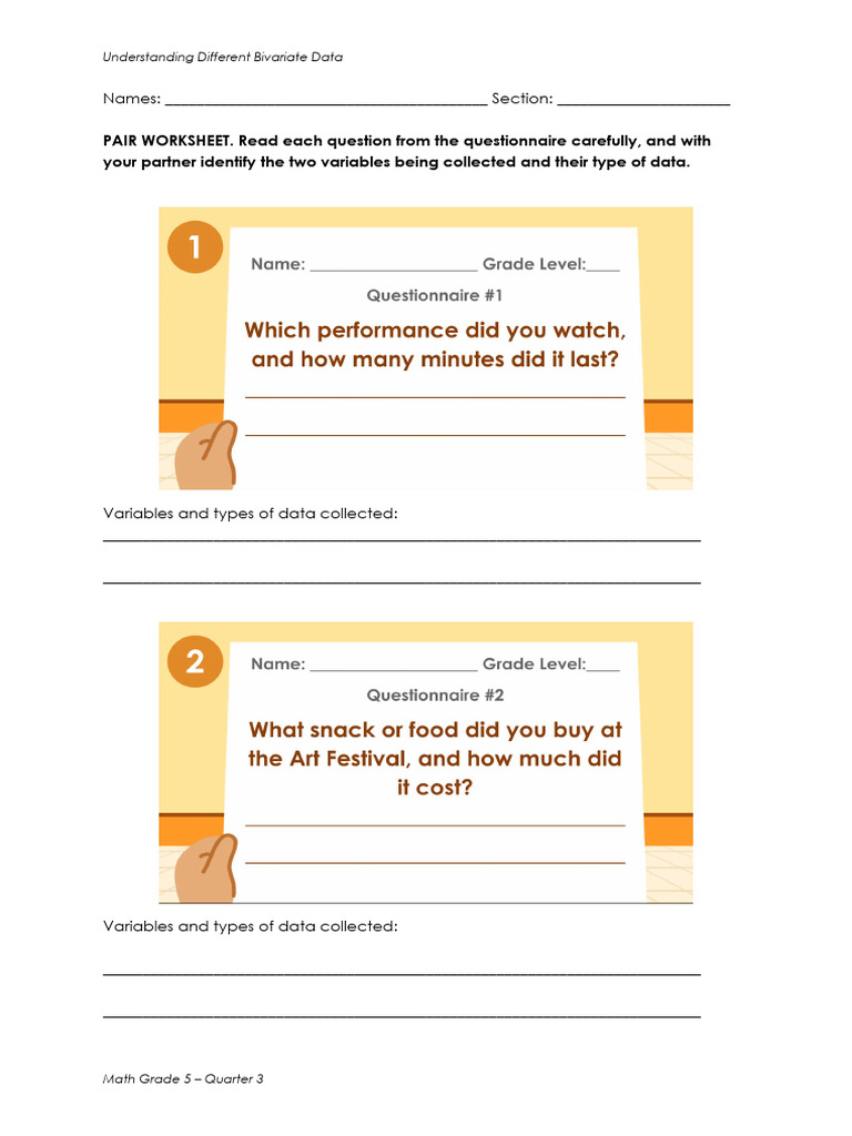 Grade 5 Bivariate Data Worksheet | PDF
