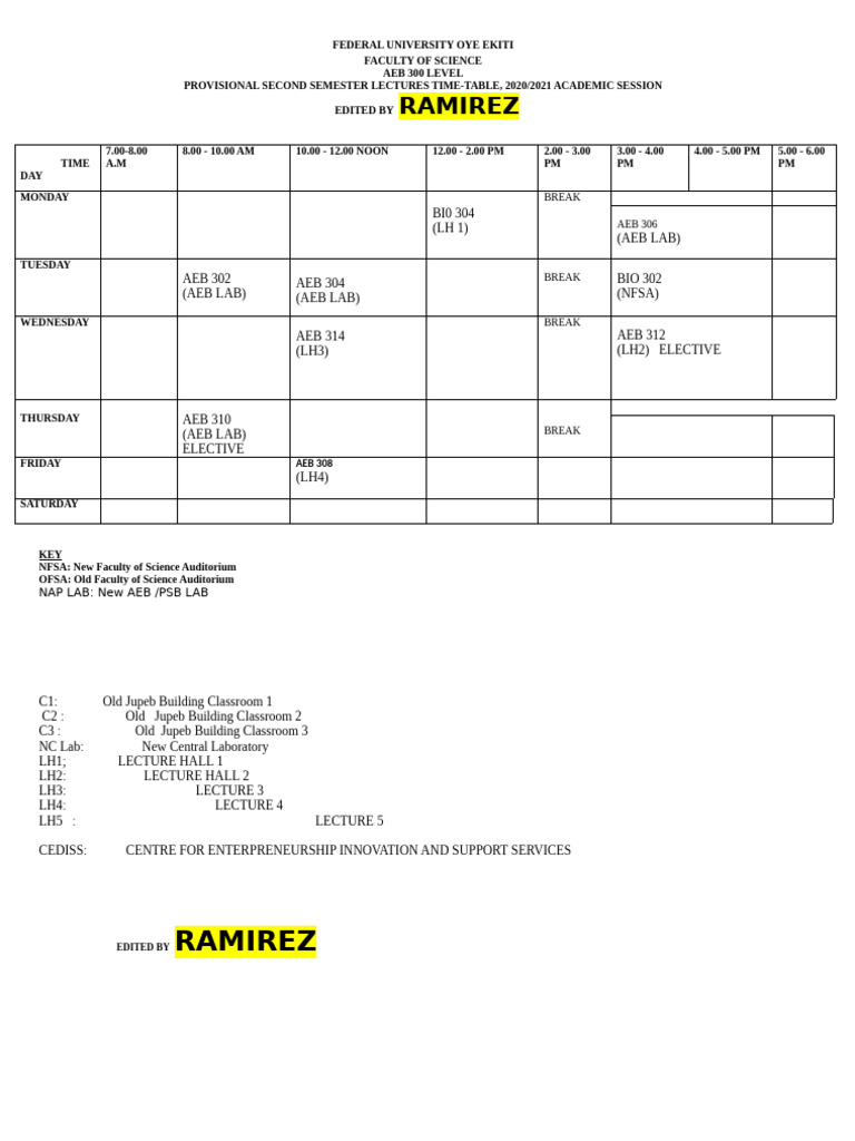 Aeb 300 Level Second Semester Time's Table | PDF