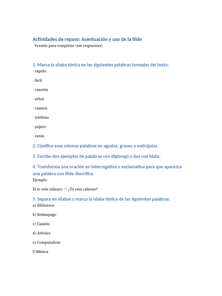 Actividades Repaso Acentuacion Tilde Nuevas | PDF