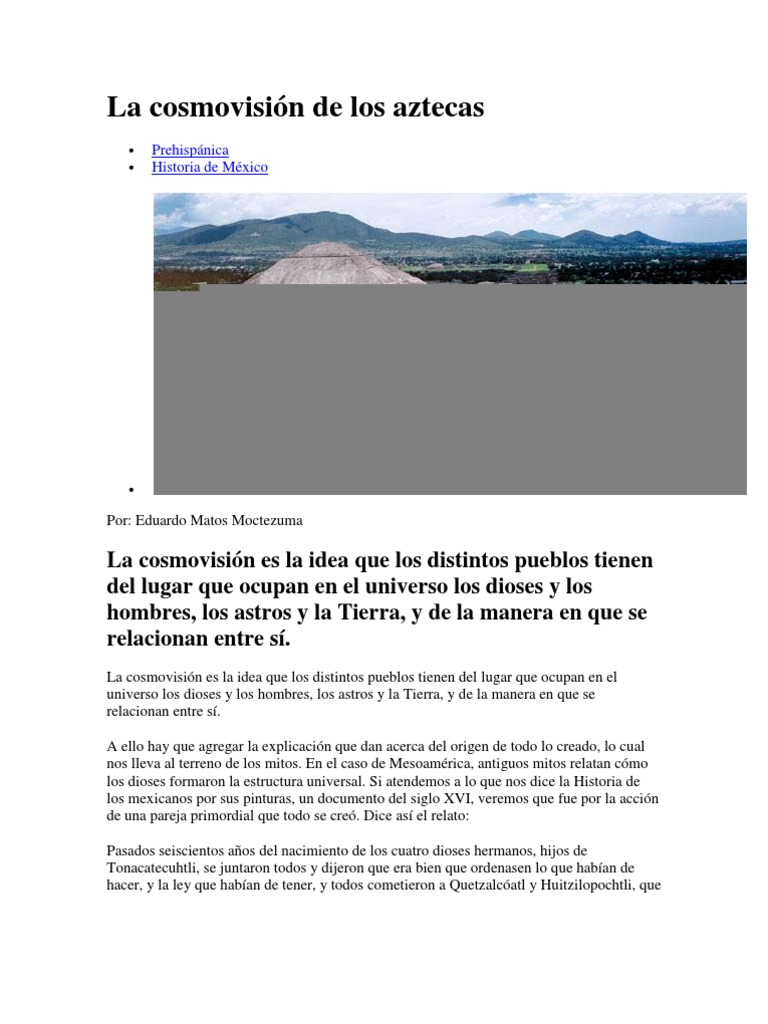 La cosmovisión de los aztecas | PDF | azteca | Religión y creencia