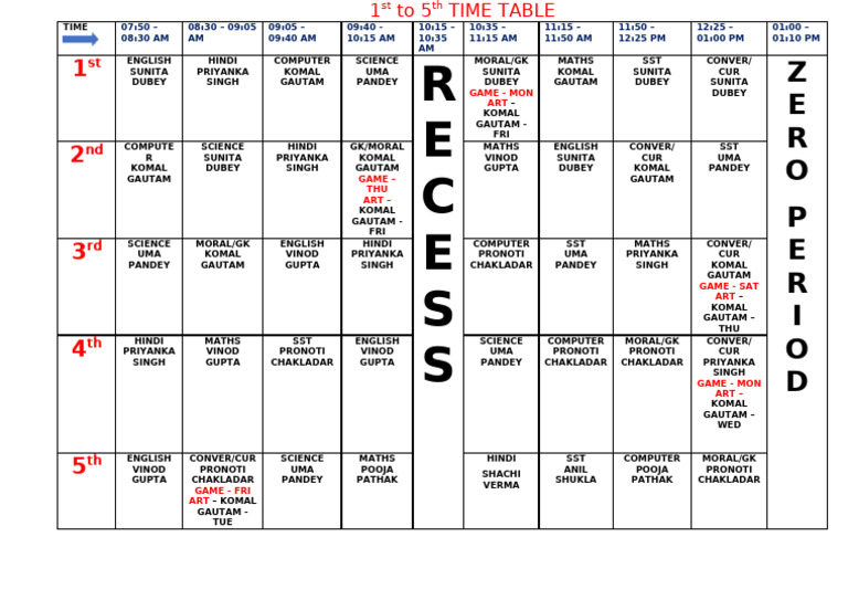 1st To 5th Time Table July 25 - 26 | PDF