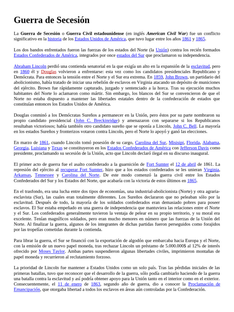 Guerra de Secesión | PDF | Estados confederados de América | Guerra ...