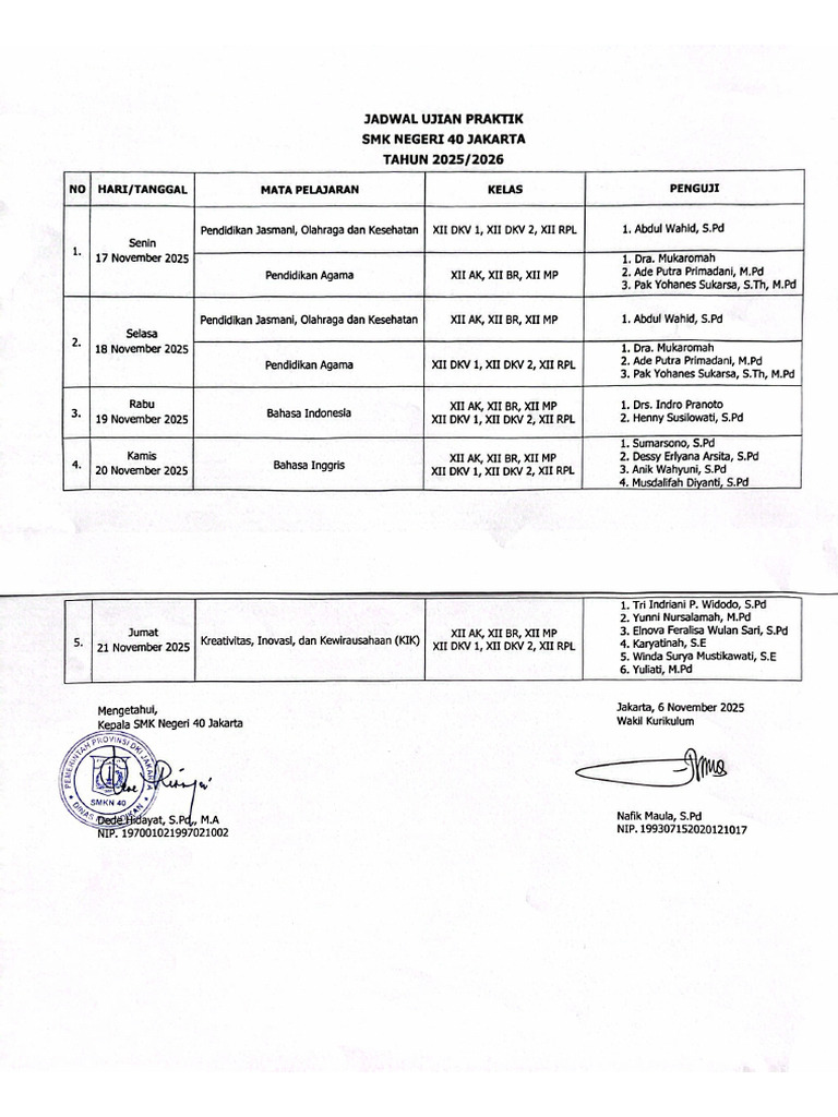 Jadwal Ujian Praktik Kelas XII 2025 | PDF