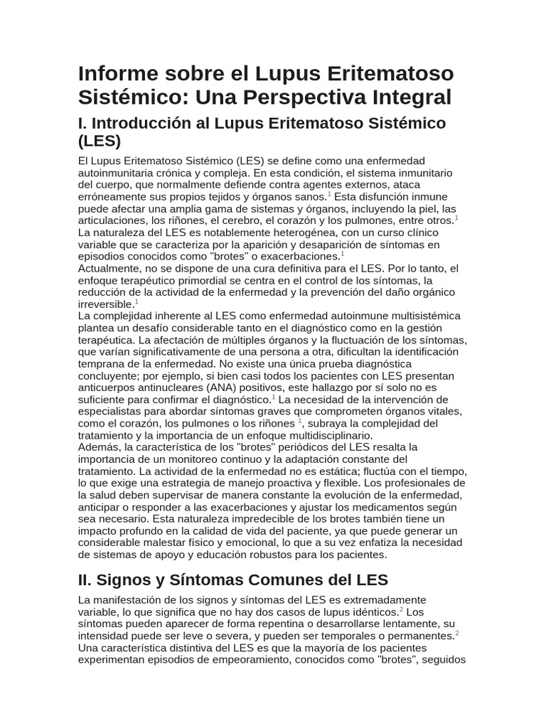 Informe Sobre El Lupus Eritematoso Sistémico | PDF | Sistema inmune ...