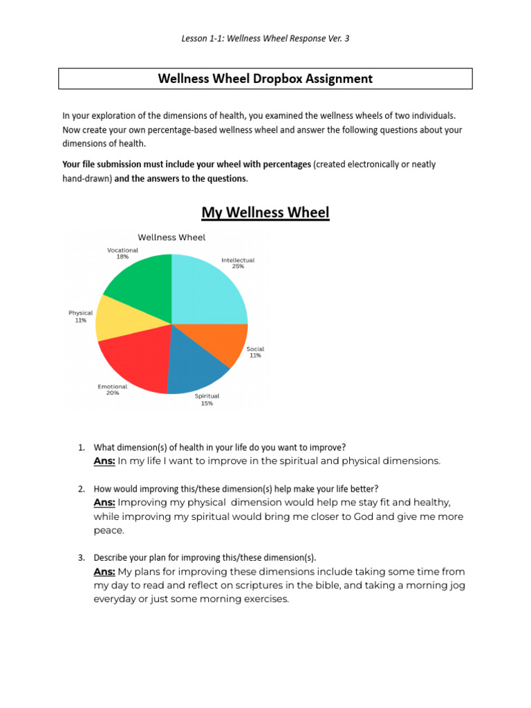 1.1 Ver 3 - Wellness Wheel Assignment | PDF