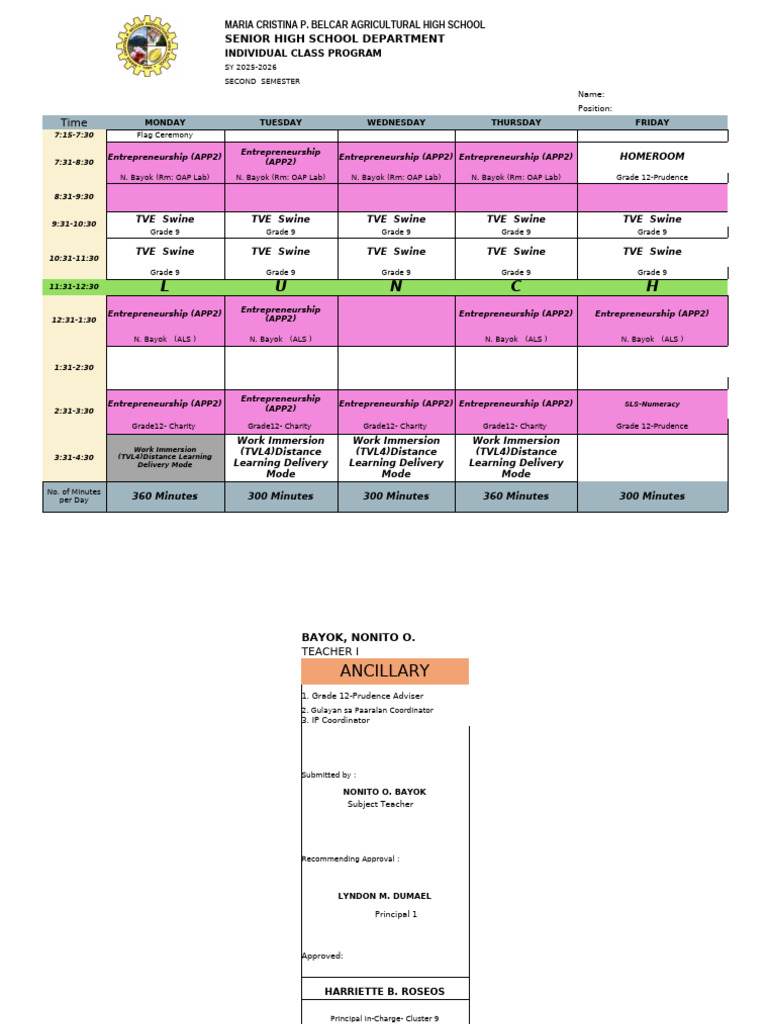 Final INDIVIDUAL SHS Class Program 2025 2026 1 Second Semester 1 | PDF ...