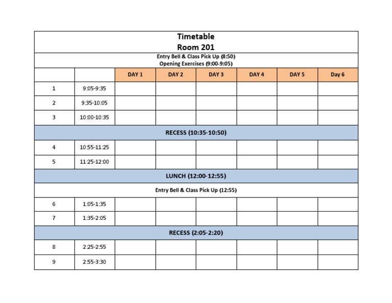 Class Timetable for Room 201 | PDF | Home & Garden