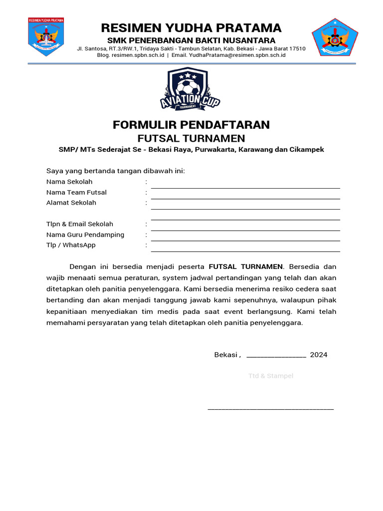 Formulir Futsal Aviation Cup SMK Penerbangan | PDF