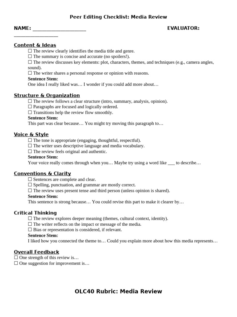 Peer Editing Checklist and RUBRIC | PDF | Human Communication | Cognition
