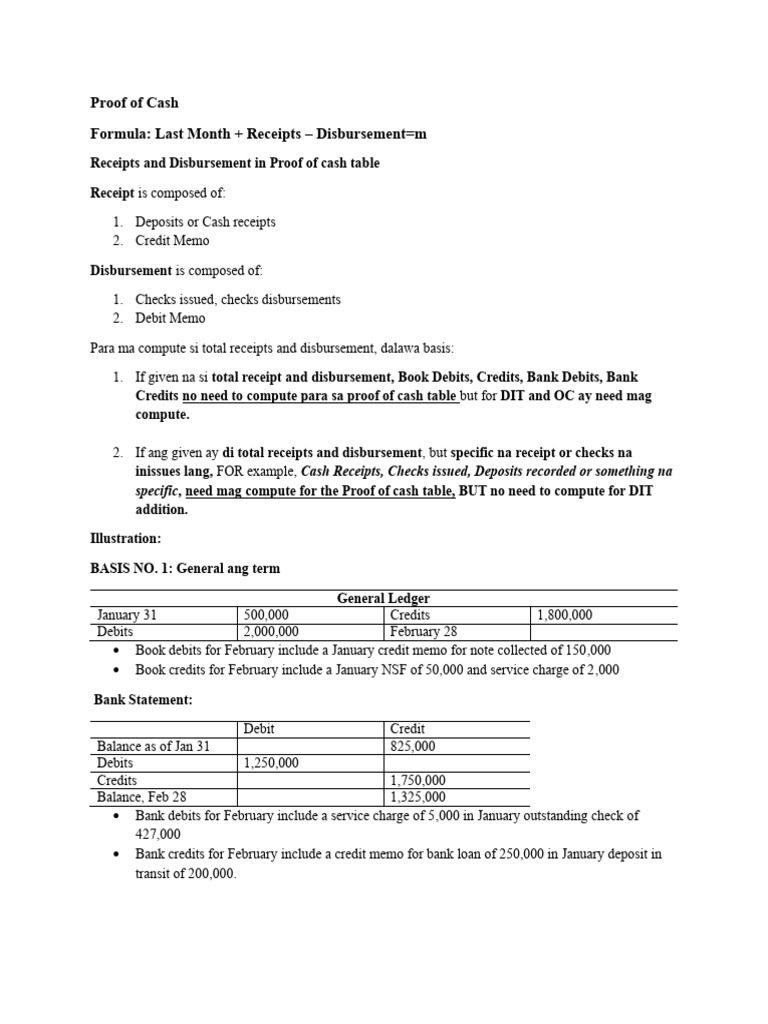 Proof of Cash Calculation Guide | PDF | Cheque | Debits And Credits