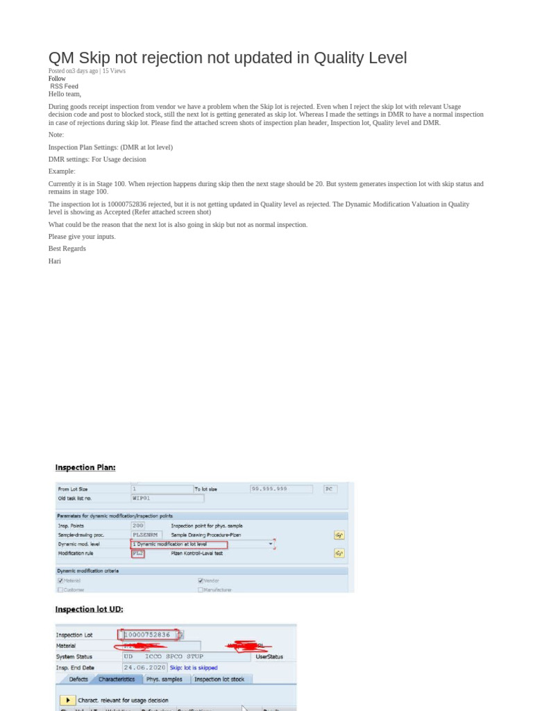 QM Skip Lot Rejection Issue Resolution | PDF | Computing