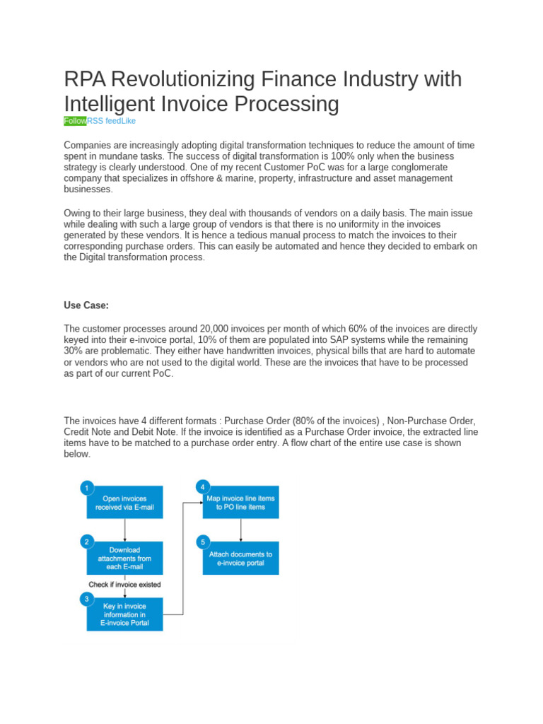 RPA Revolutionizing Finance Industry With Intelligent Invoice ...