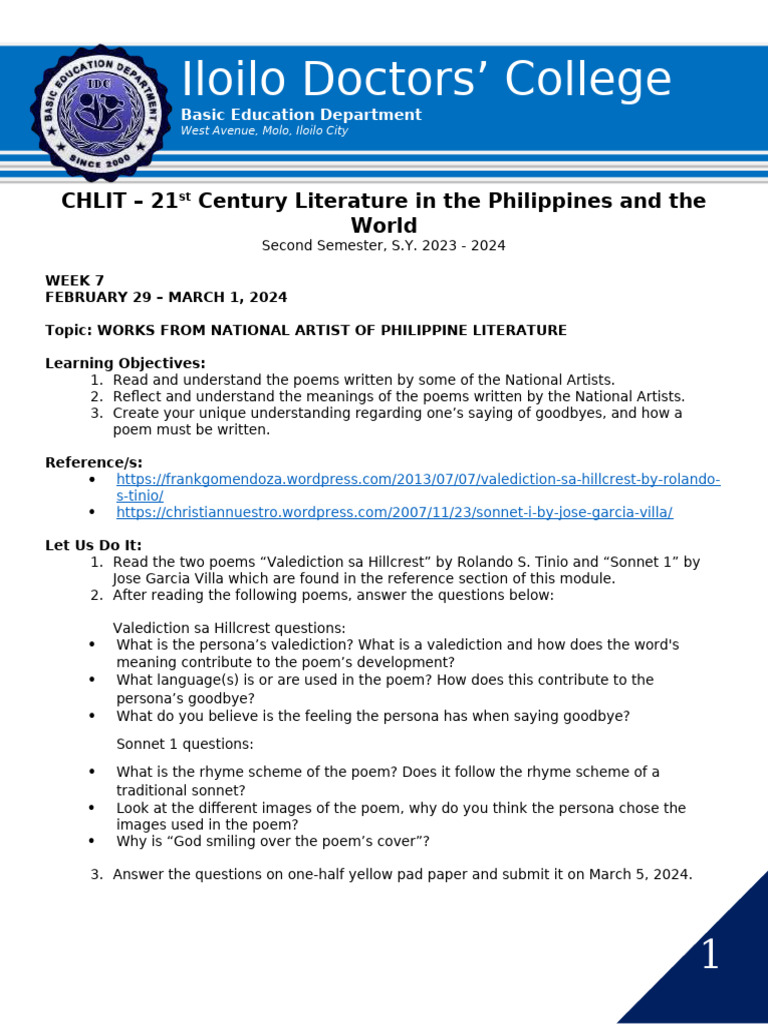 National Artists' Poems Analysis Guide | PDF