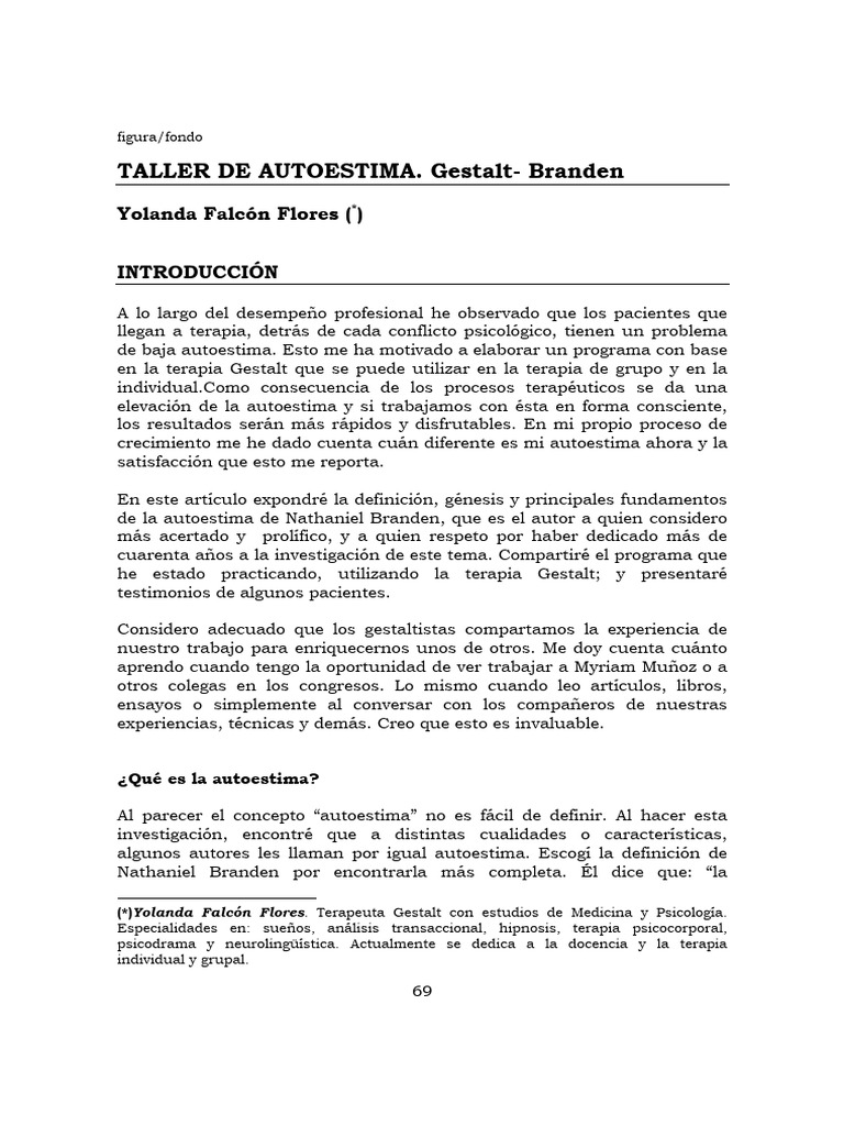 25 Taller de autoestima. Gestalt- branden autor Yolanda Falcón Flores ...