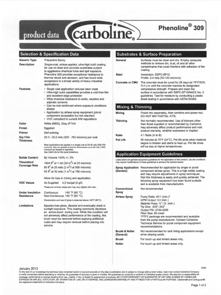Carboline - Phenoline 309 - 2013 - (Eng) | PDF | Concrete | Humidity