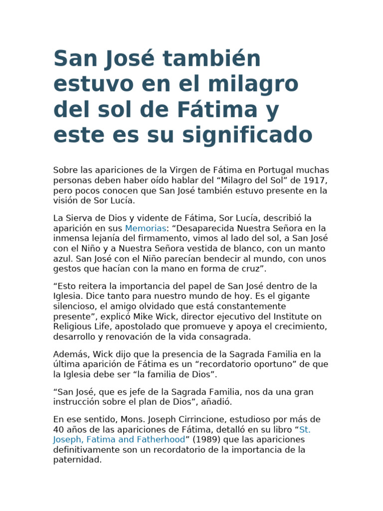 San José También Estuvo en El Milagro Del Sol de Fátima y Este Es Su ...