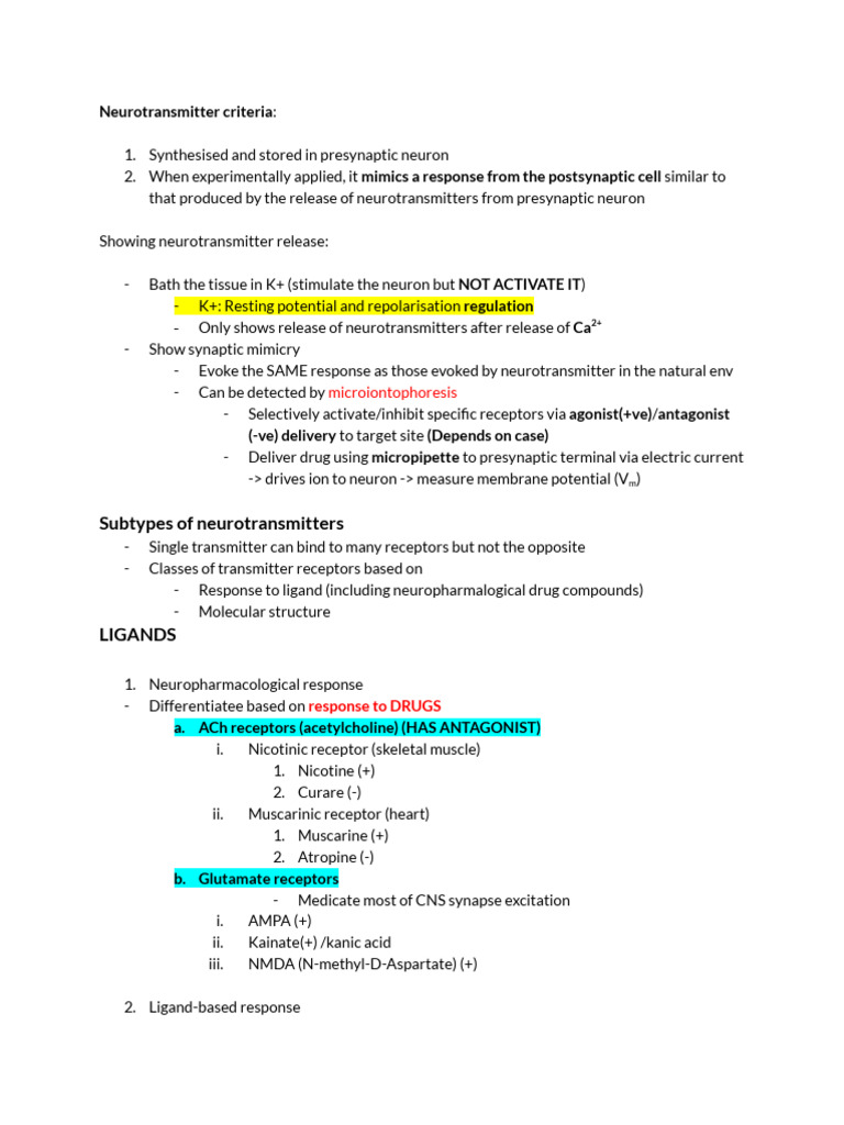 PSYC2103 Neurotransmitters Study Notes | PDF | Neurotransmitter ...