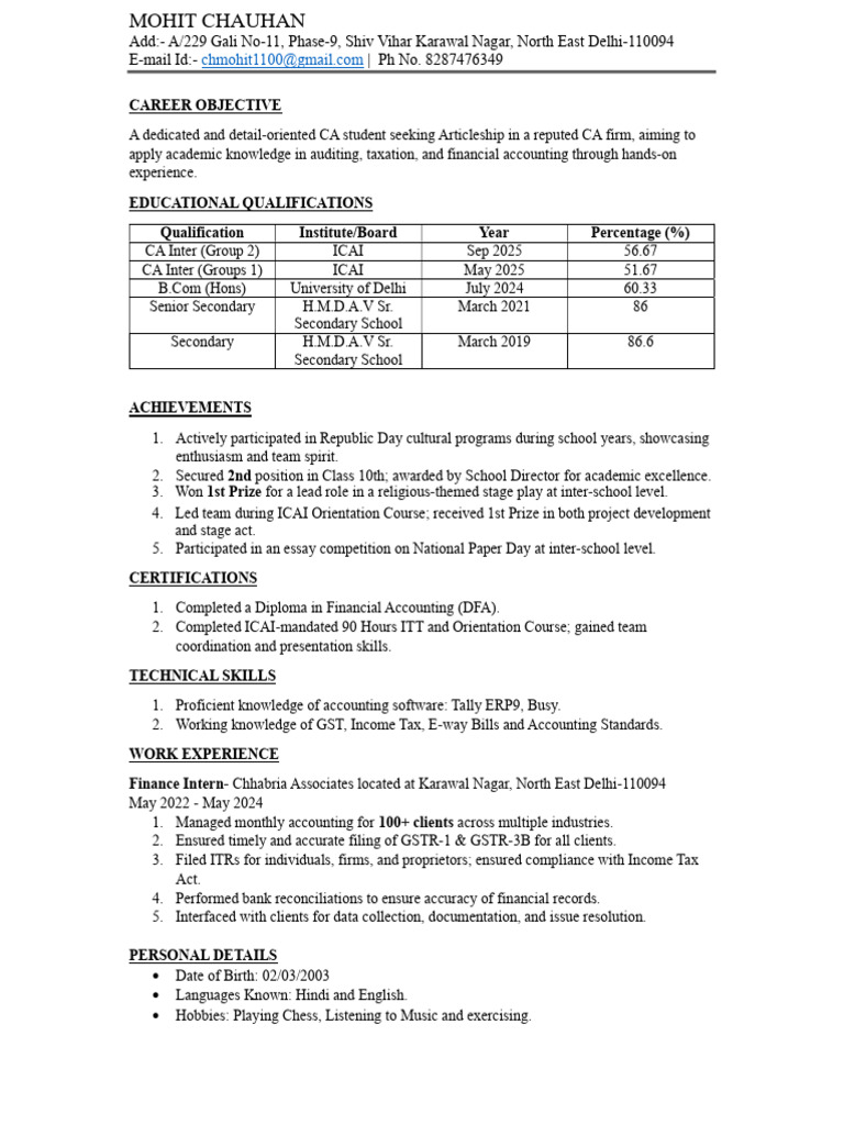 MOHIT CV | PDF | Accounting