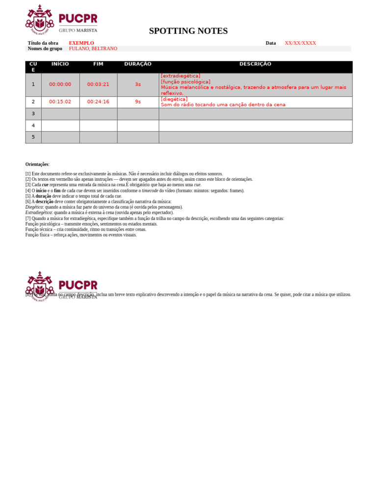 Notas de Spotting para Trilha Sonora | PDF