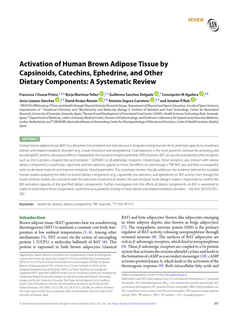 Activation of Human Brown Adipose Tissue by Capsinoids, Catechins ...