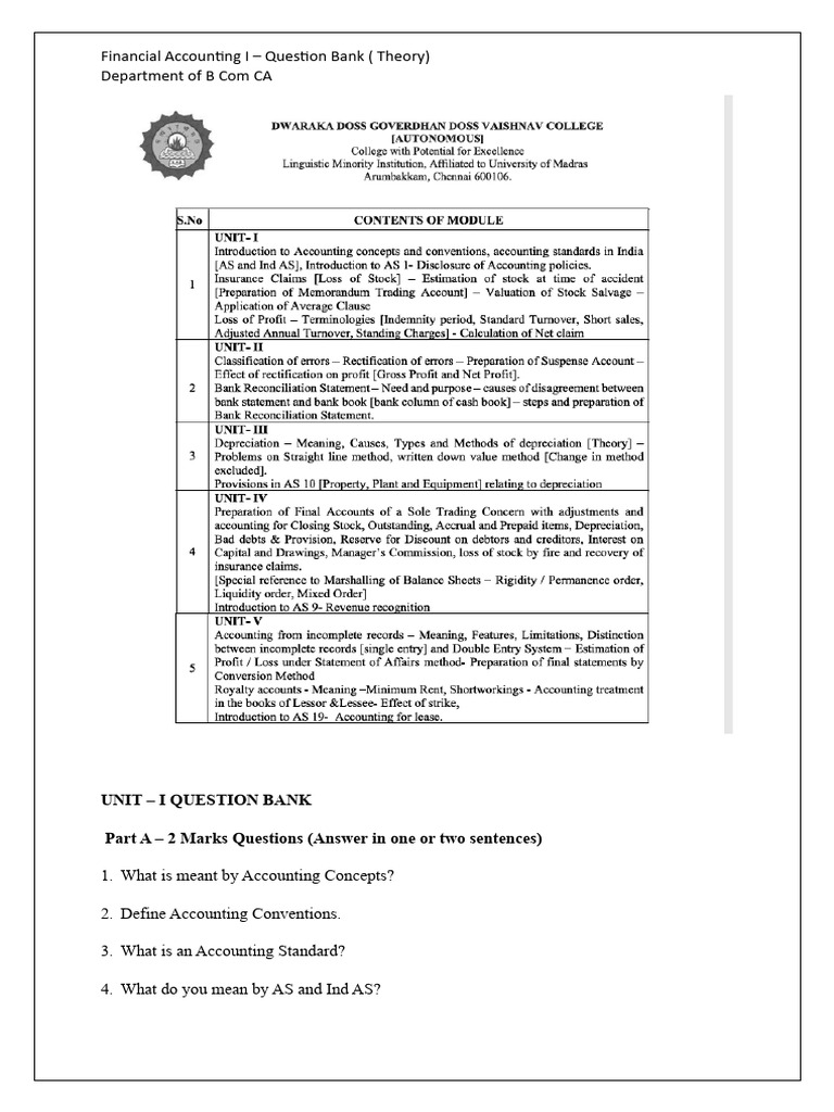 Financial Accounting Question Bank | PDF | Depreciation | Financial ...