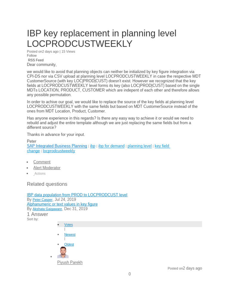 IBP Key Replacement in Planning Level LOCPRODCUSTWEEKLY | PDF | Computing