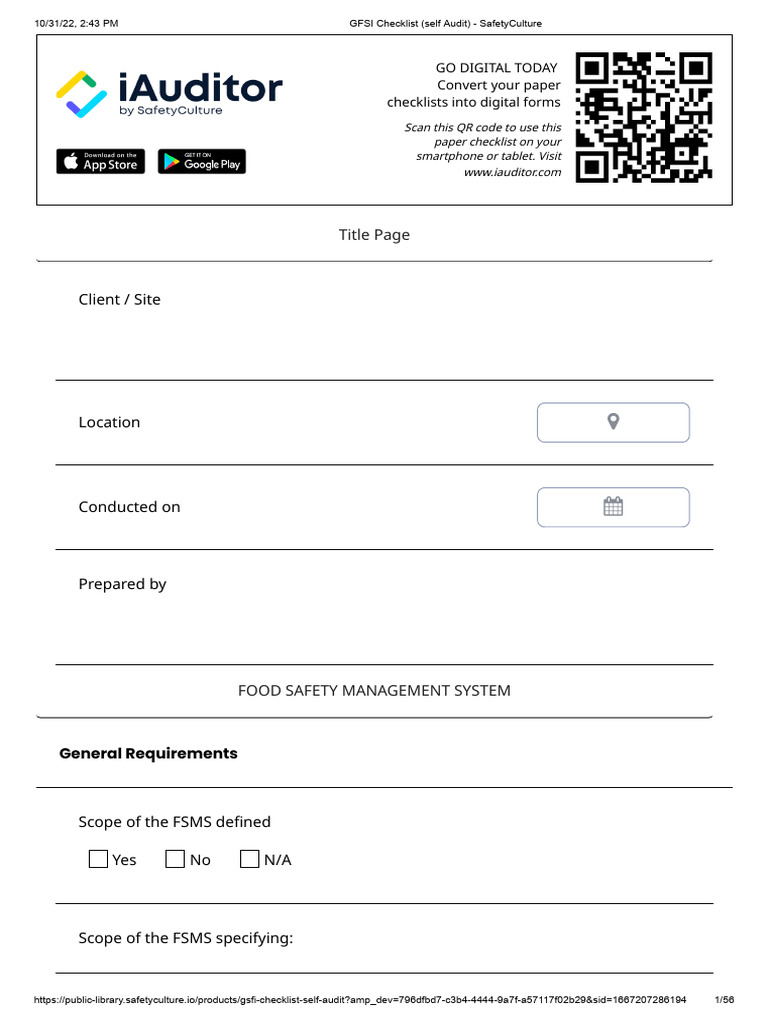 GFSI Self-Audit Checklist Guide | PDF | Audit | Personal Protective ...