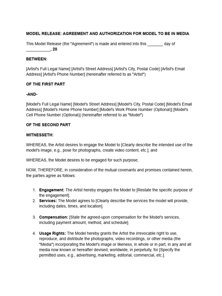 Model Release Agreement Template | PDF | Private Law | Common Law