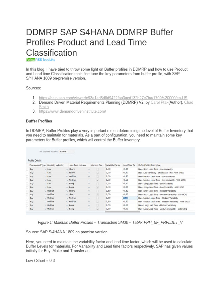 DDMRP SAP S4HANA DDMRP Buffer Profiles Product and Lead Time Classification | PDF