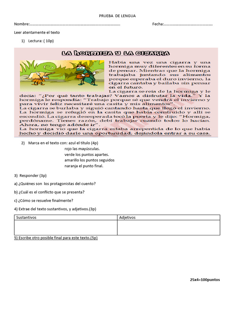 Evaluación Diagnóstica de Lengua | PDF