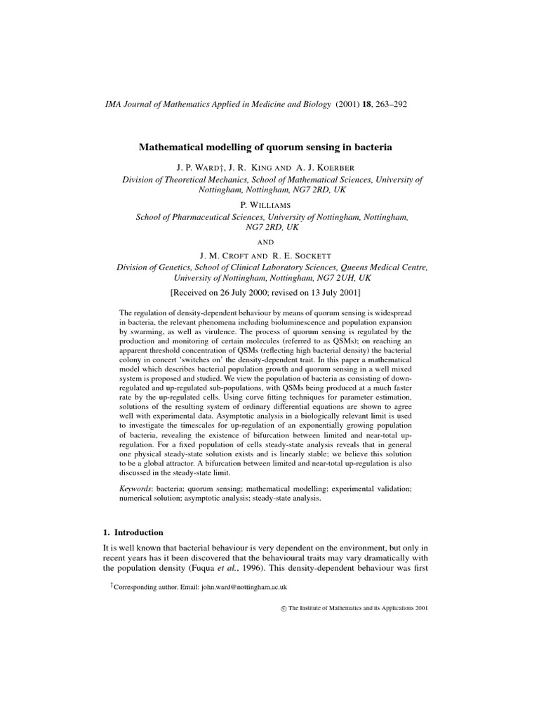 Quorum Sensing in Bacterial Models | PDF | Biology | Life Sciences