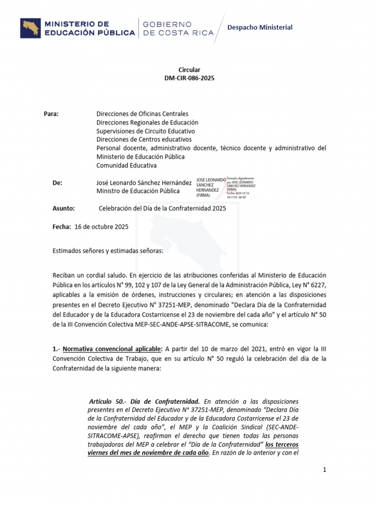 DM CIR 086 2025 Confraternidad | PDF | Gobierno