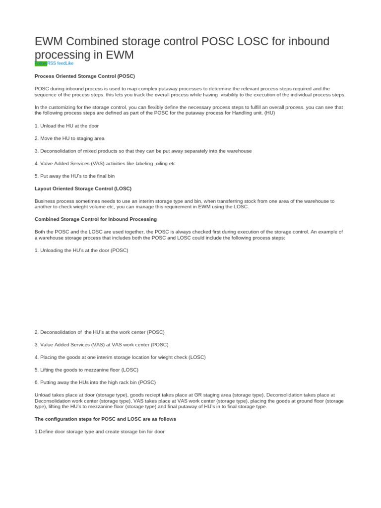 EWM Combined Storage Control POSC LOSC for Inbound Processing in EWM | PDF | Warehouse