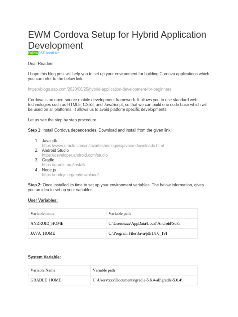 EWM Cordova Setup For Hybrid Application Development | PDF | Computer Programming | System Software
