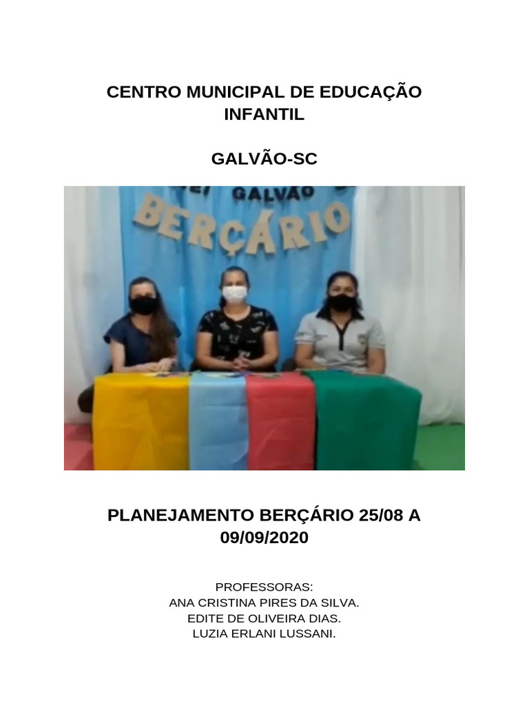 1888003 Planejamento Bercario 25 08 a 09 09 Profs Ana Cristina Edite ...