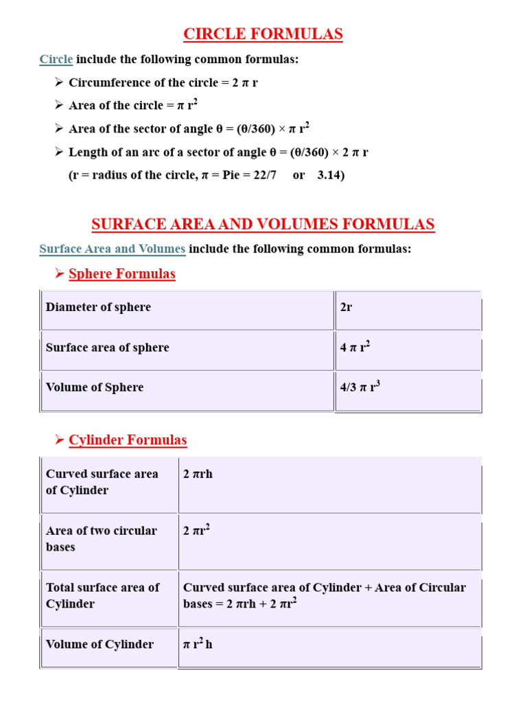 03 - Circle - SA&v - Statistics Formulas - Reject | PDF | Mode ...