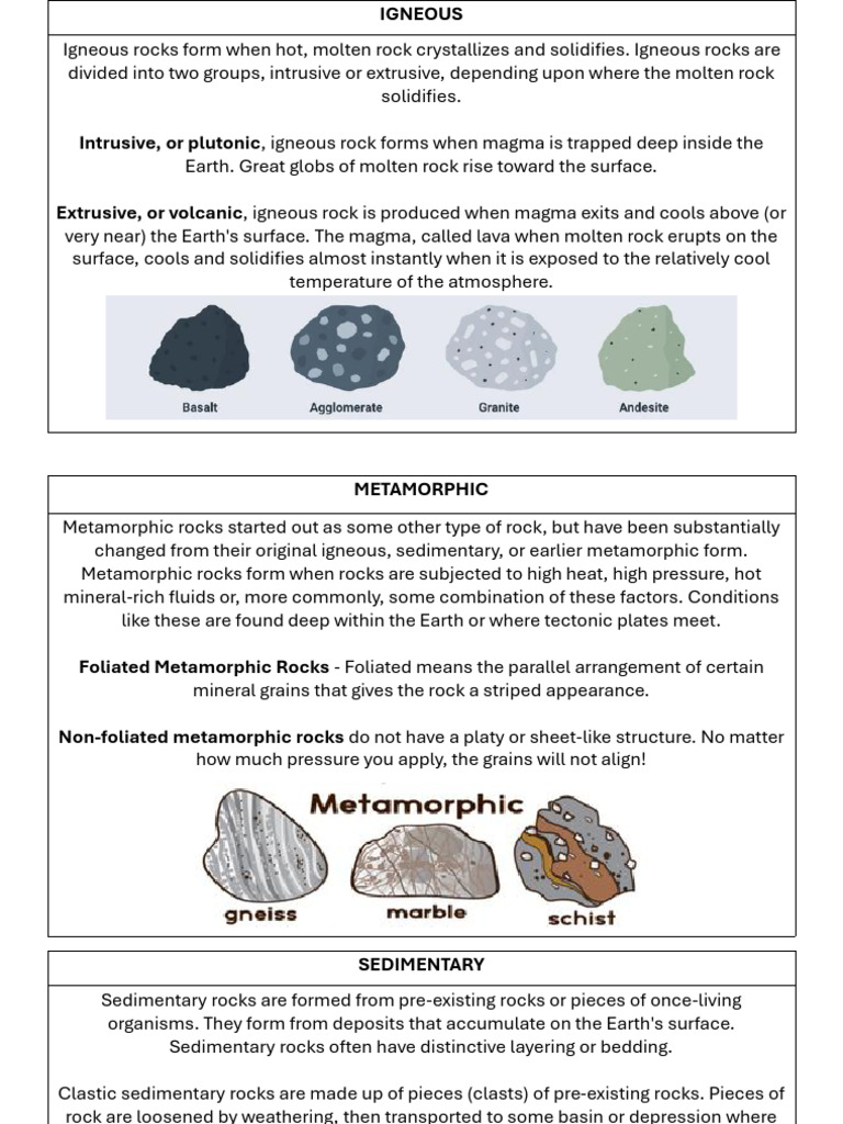 Types of Rocks: Igneous, Metamorphic, Sedimentary | PDF
