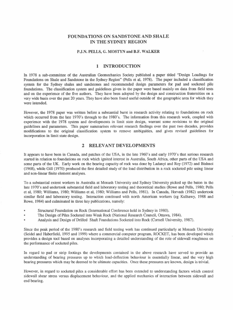 Foundations On Sandstone and Shale in The Sydney Region (Pell) | PDF