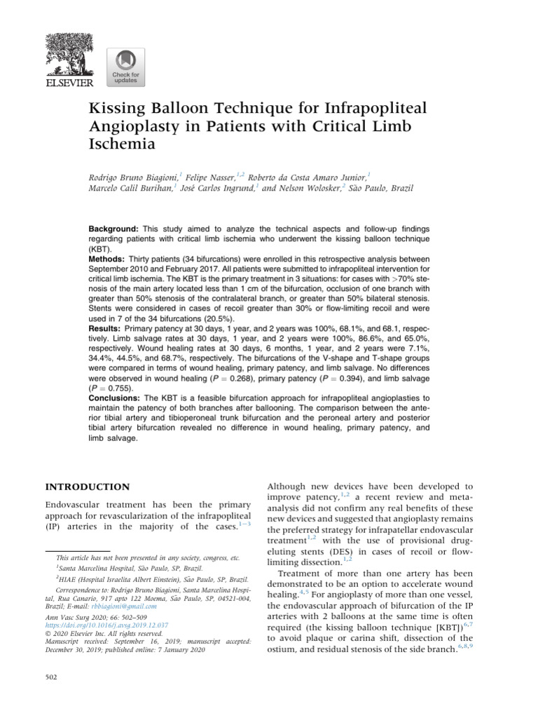 Kissing Balloon Technique For Infrapopliteal | PDF | Medical ...