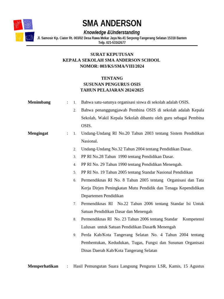 Susunan Pengurus OSIS 2024/2025 | PDF