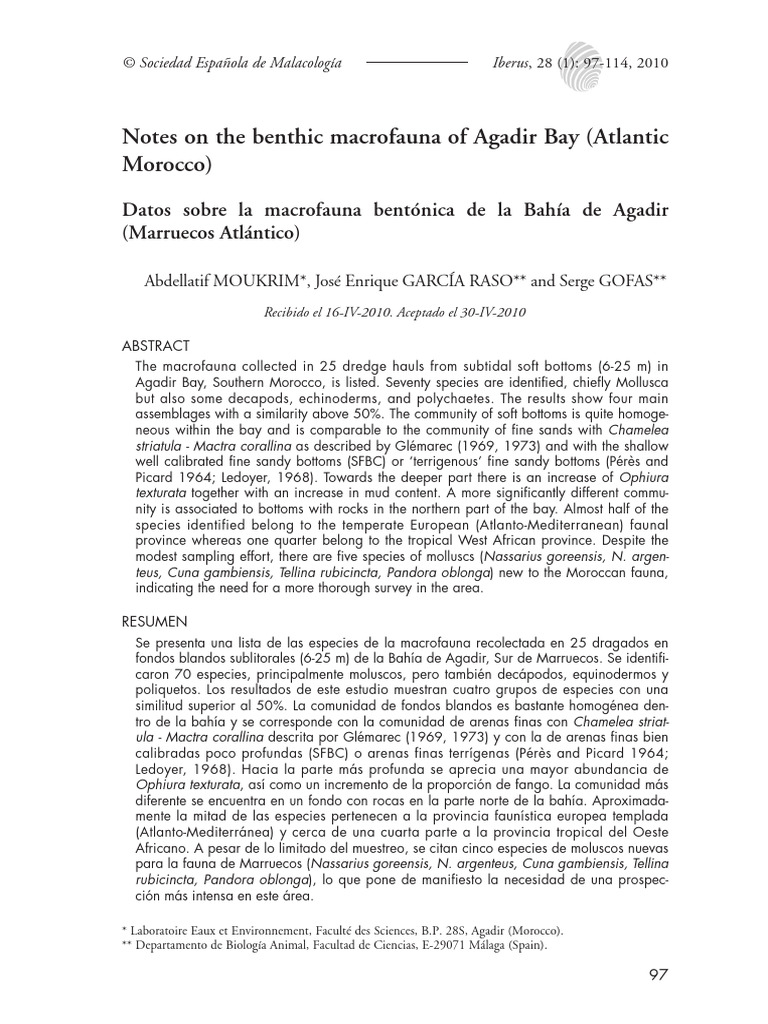 Notes On The Benthic Macrofauna of Agadir Moukrim | PDF
