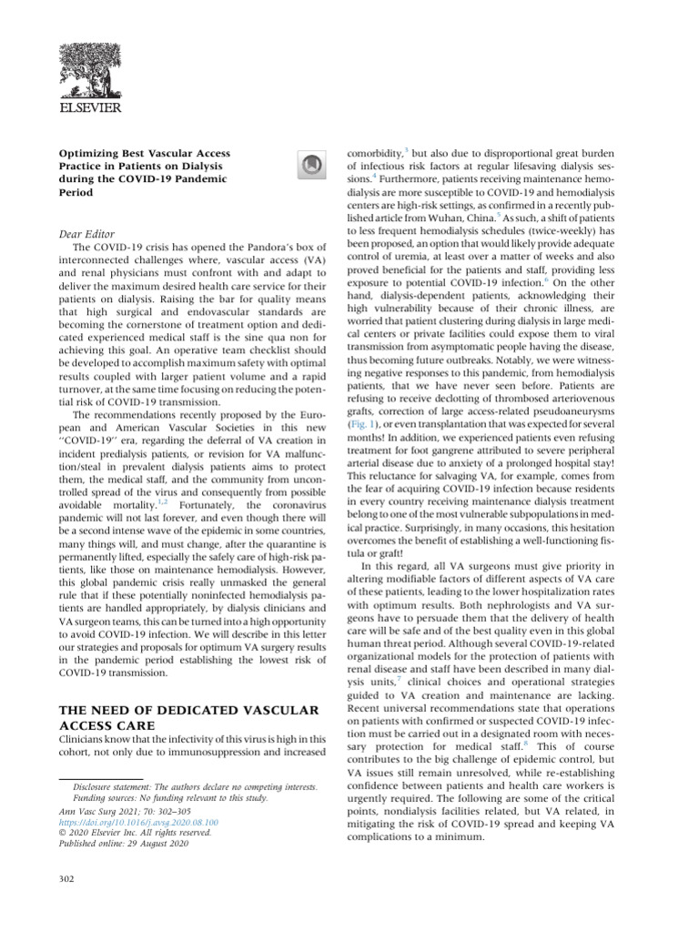 Optimizing Vascular Access in Dialysis | PDF | Hemodialysis ...