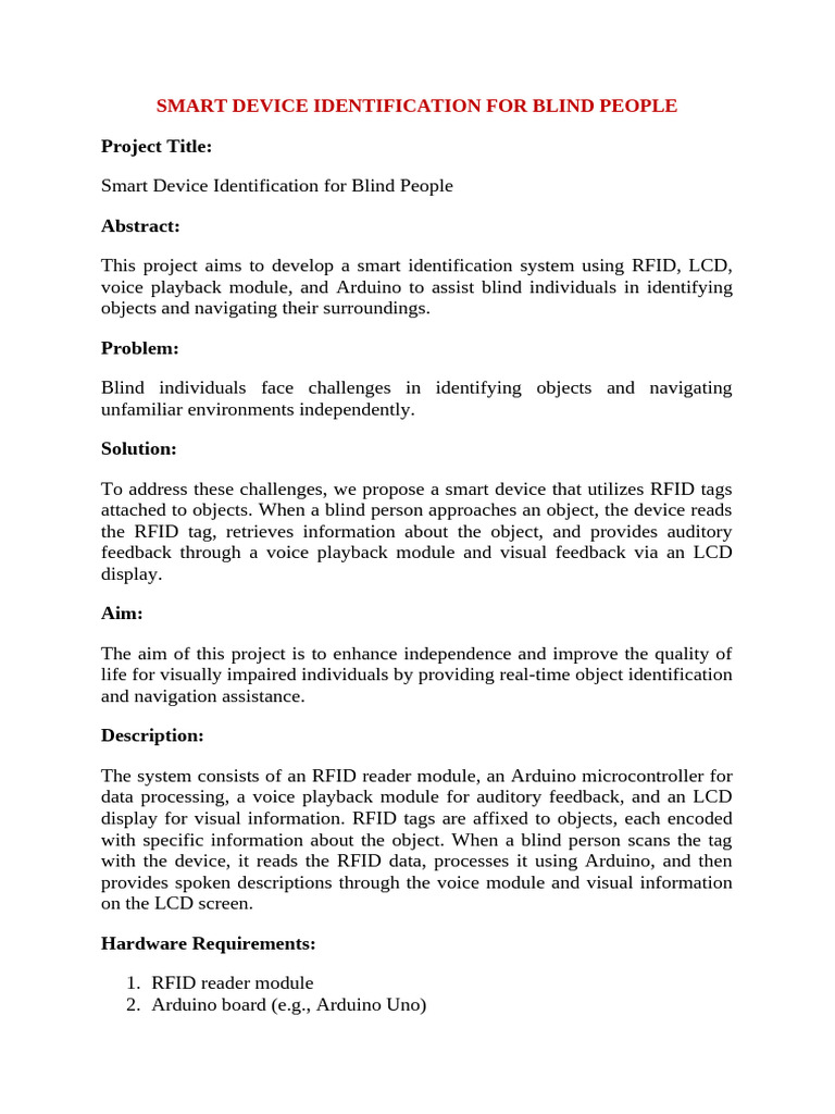 Smart Device Identification for Blind People | PDF | Radio Frequency ...