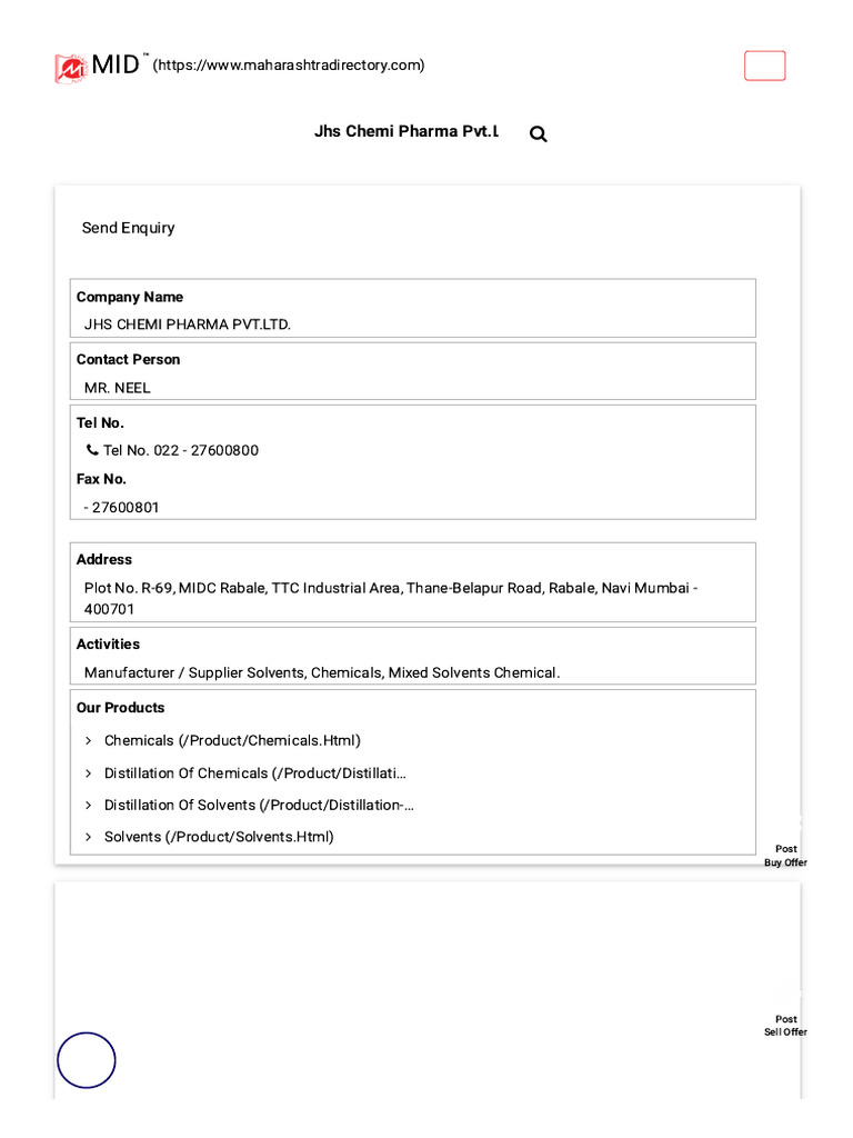 Jhs Chemi Pharma PVT - Ltd. in Navi Mumbai, India | PDF