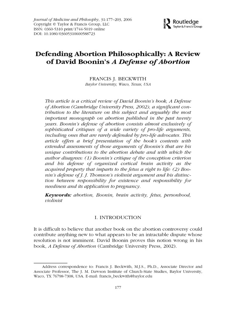 Defending Abortion Philosophically: A Review of David Boonin's A ...