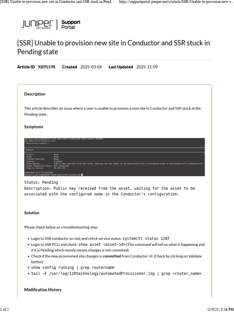 [SSR] Unable to Provision New Site in Conductor and SSR Stuck in ...