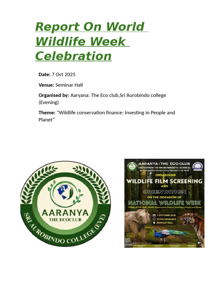 Report On World Wildlife Week Celebration Content | PDF | Natural ...