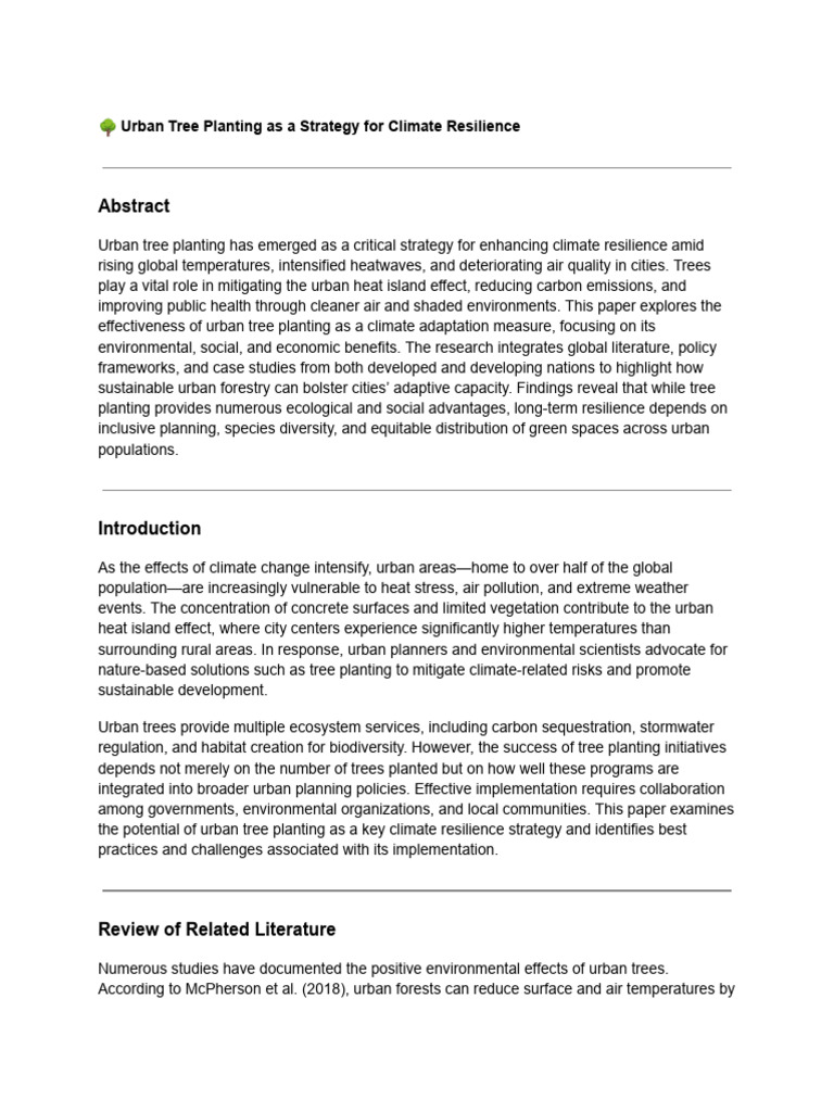 Urban Tree Planting As A Strategy For Climate Resilience | PDF ...