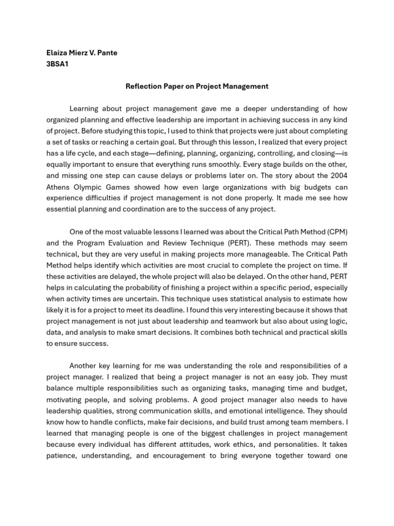 Reflection TQM | PDF | Project Management | Cognition