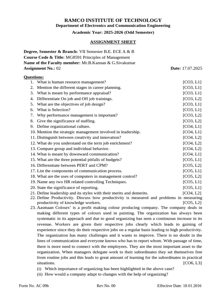 ECE Management Principles Assignment 2025 | PDF | Leadership | Business